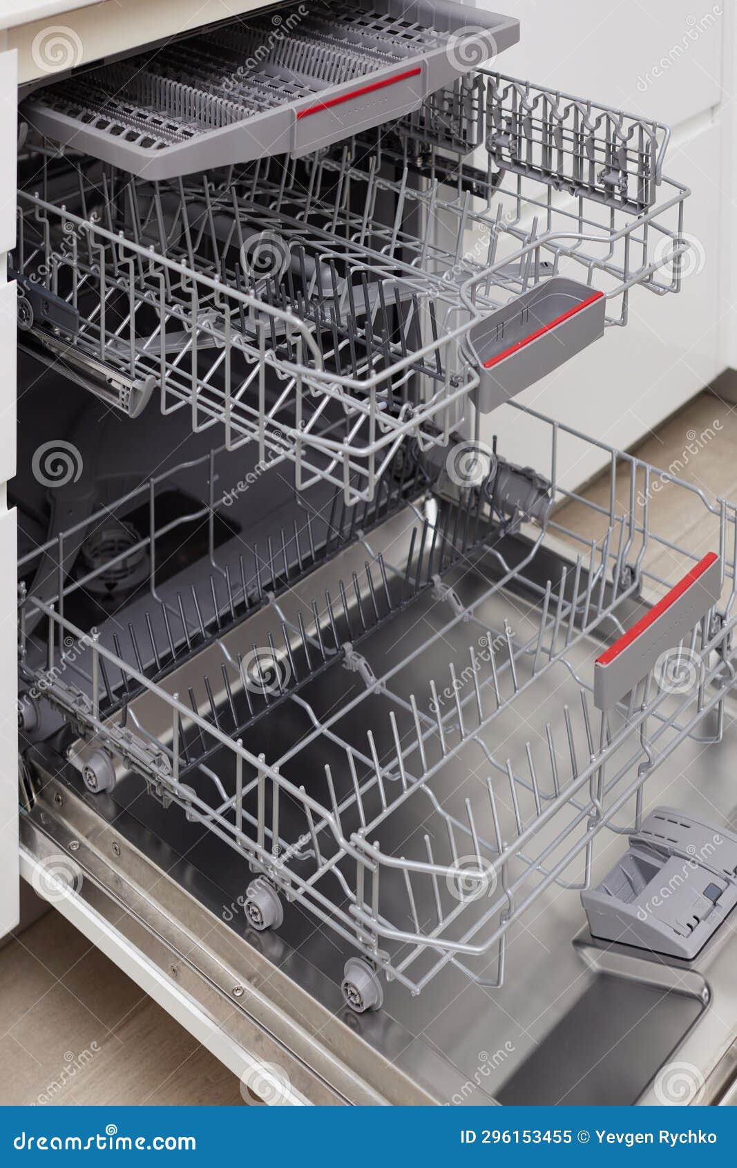 Modern Built-in Empty Dishwasher with Open Door Stock Image - Image of ...