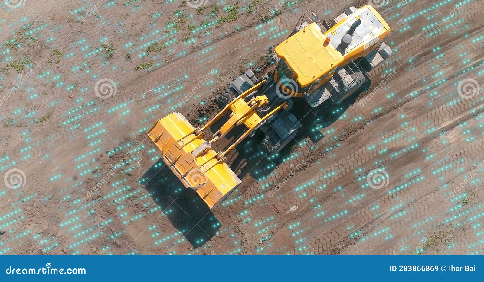 Modern Bulldozer View from Drone. Visualization of Assistive ...