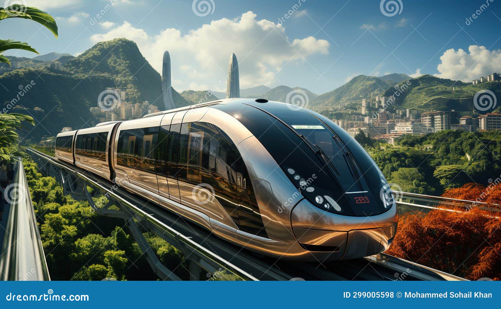 Modern Bullet Train Travel through Metro City Background Stock ...