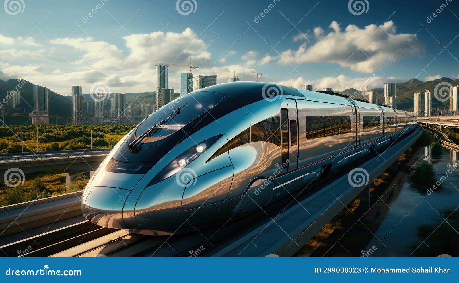 Modern Bullet Train Travel through Metro City Background Stock Image ...