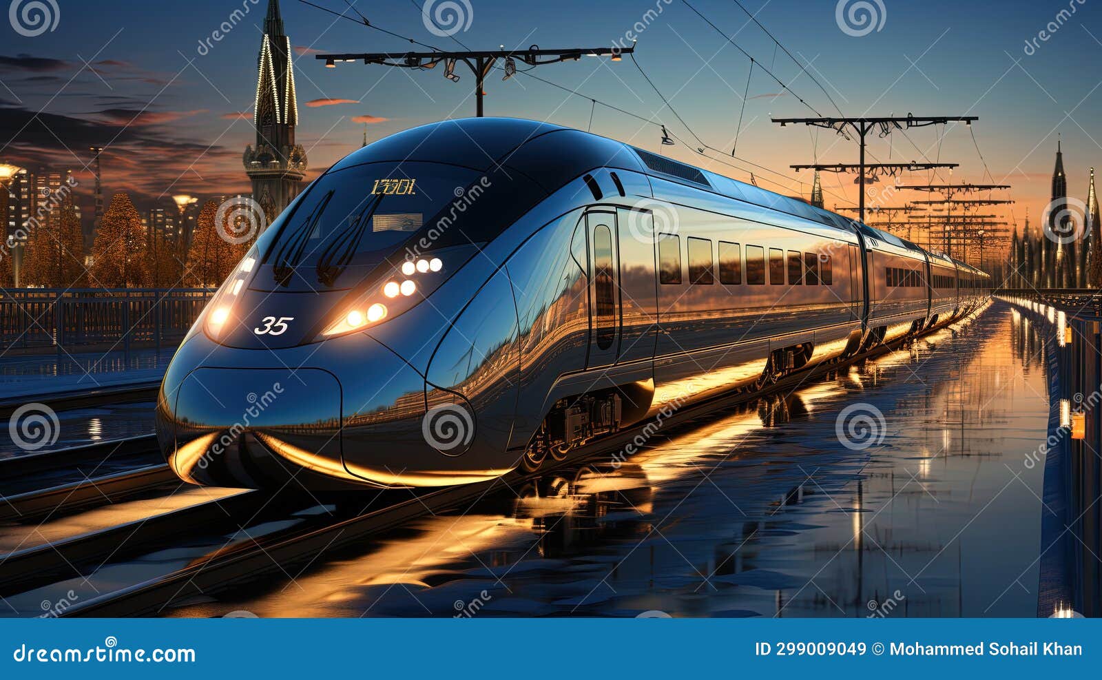 Modern Bullet Train Travel through Metro City Background Stock Image ...