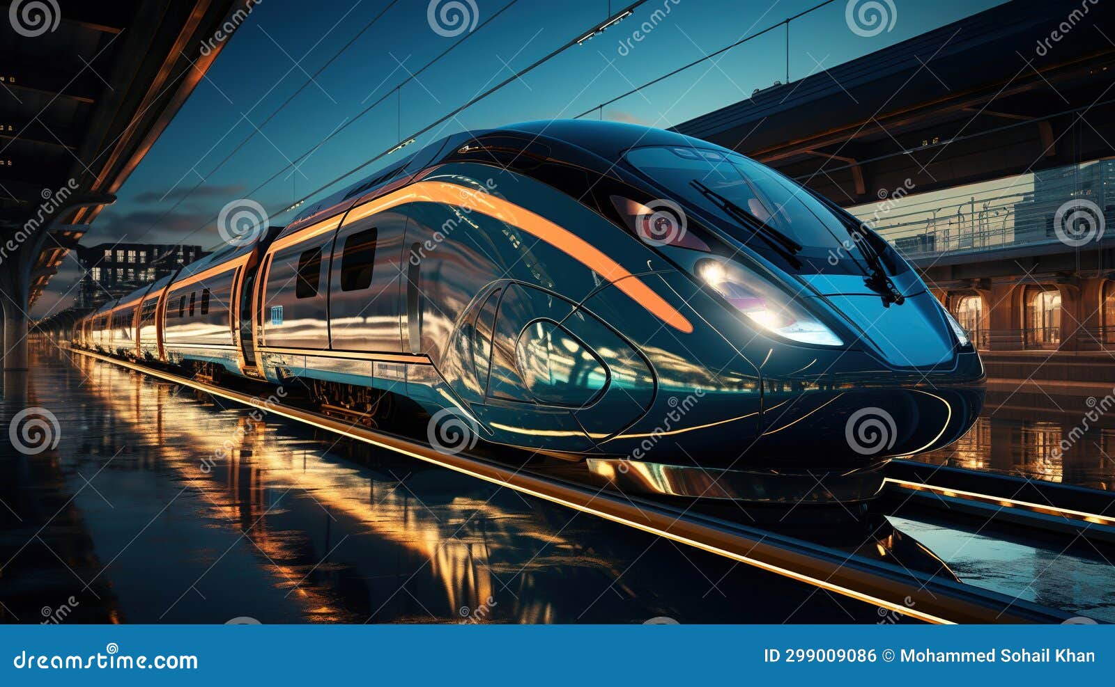 Modern Bullet Train Travel through Metro City Background Stock Photo ...