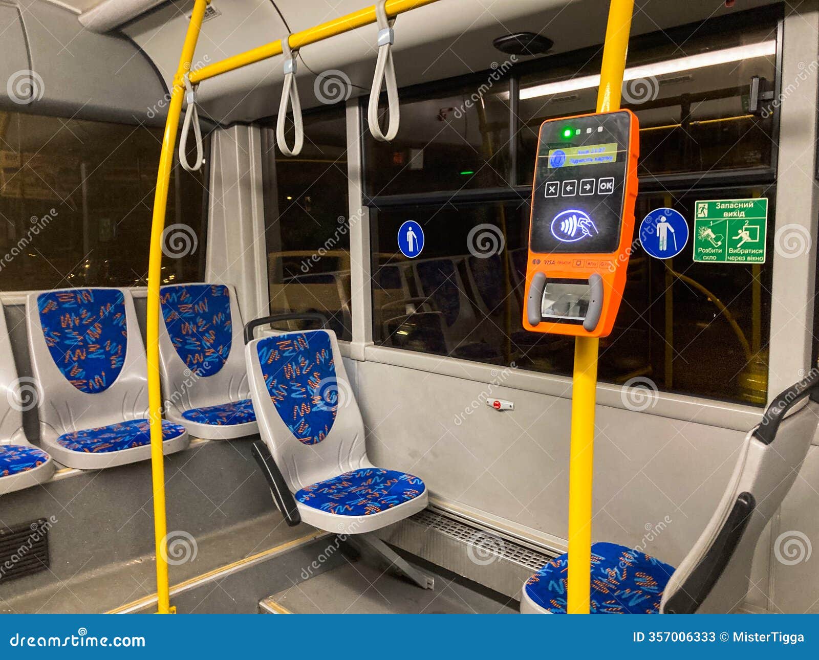 A Modern Bus Interior with Spacious Seating, Patterns on Seats ...