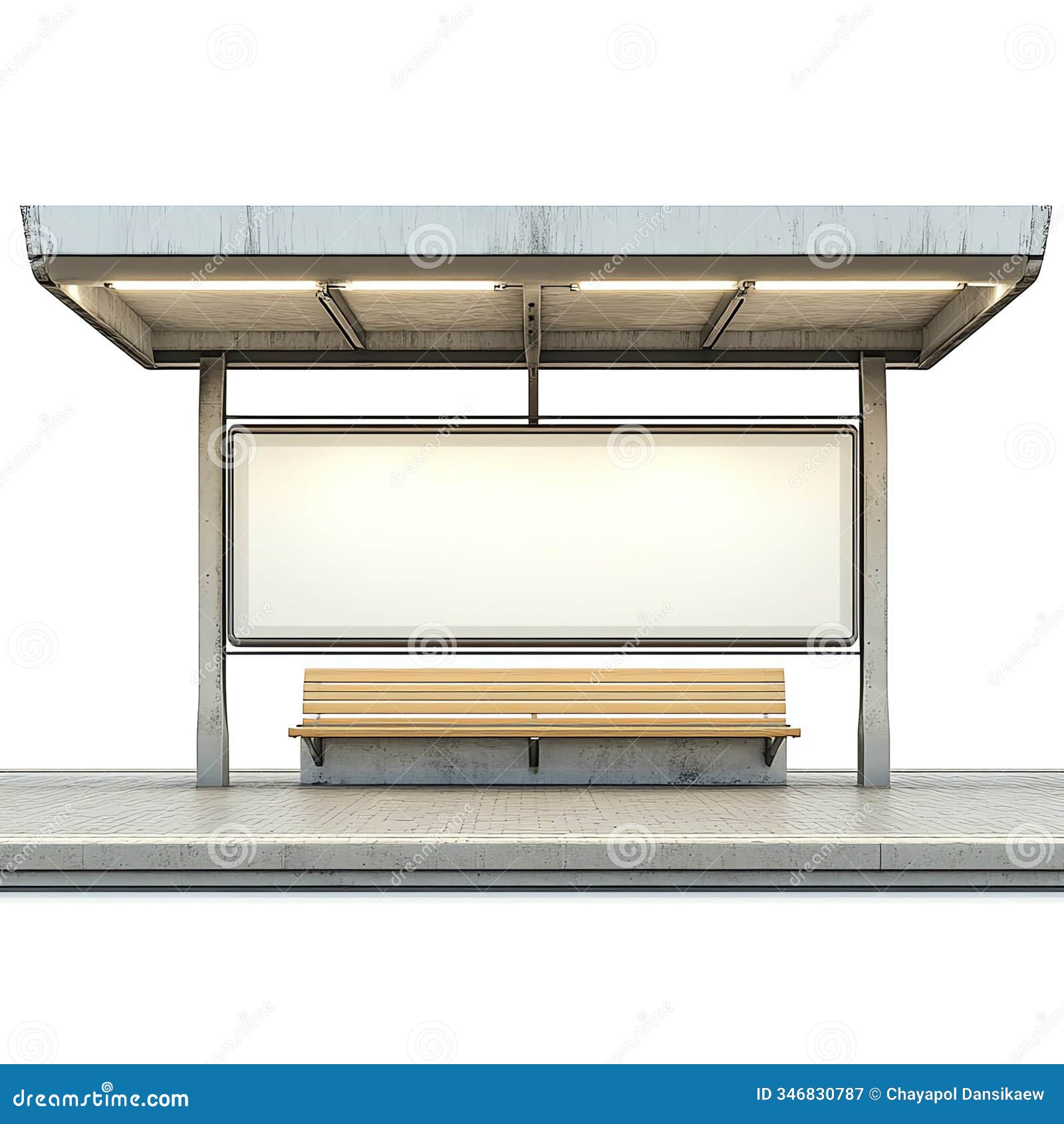 Modern Bus Stop with Bench and Blank Advertisement Space White Isolate ...