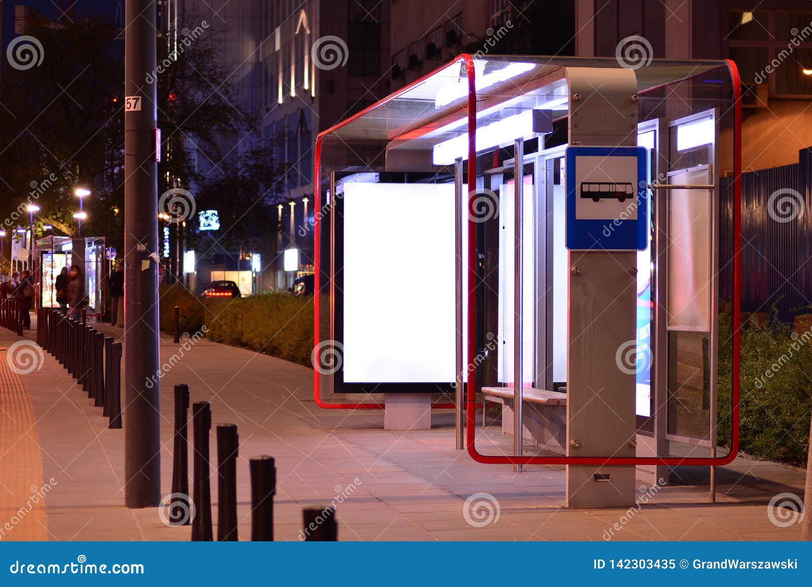 A Modern Bus Stop at Night. Editorial Image - Image of fence ...