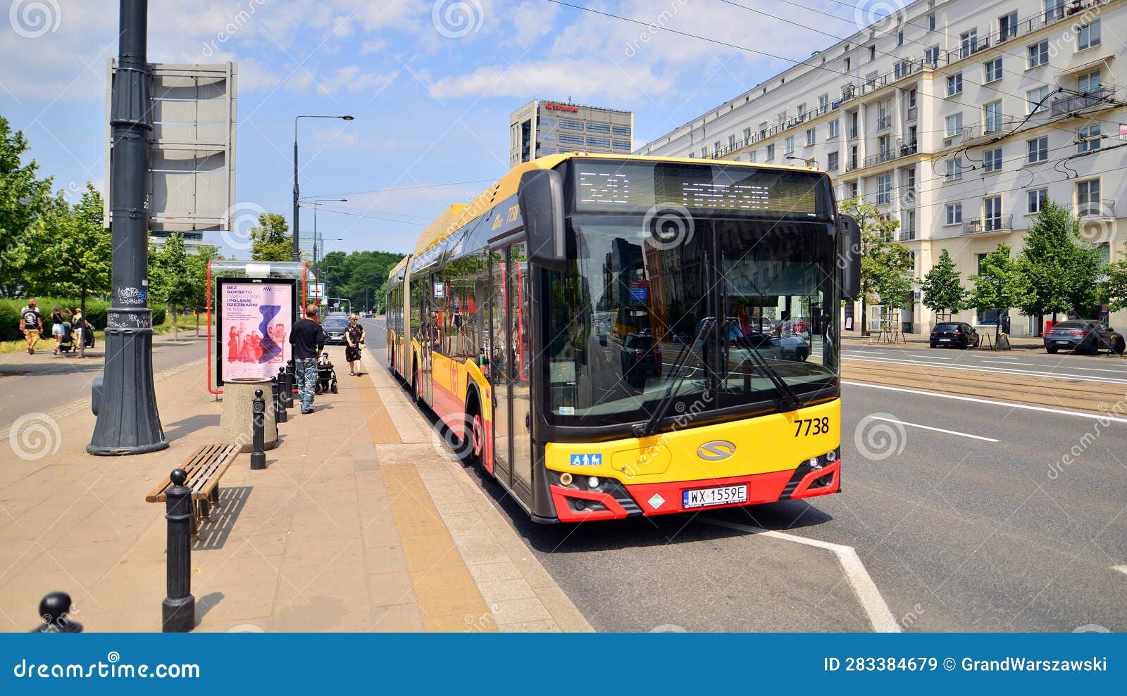 Warsaw, Poland. 5 July 2023. Modern Bus Stopped on a Bus Stop ...
