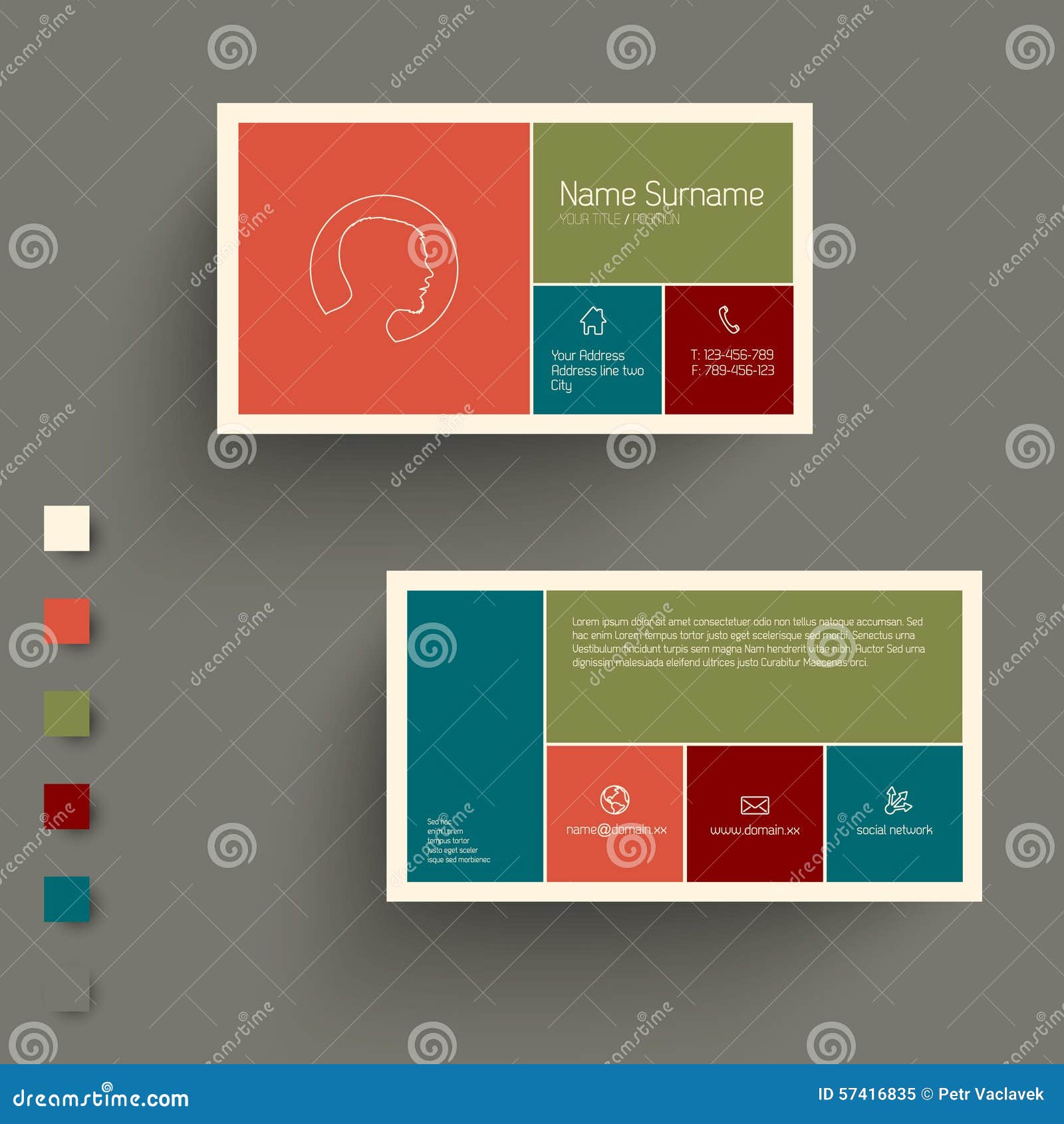 Modern Business Card Template with Flat Mobile User Interface Stock ...