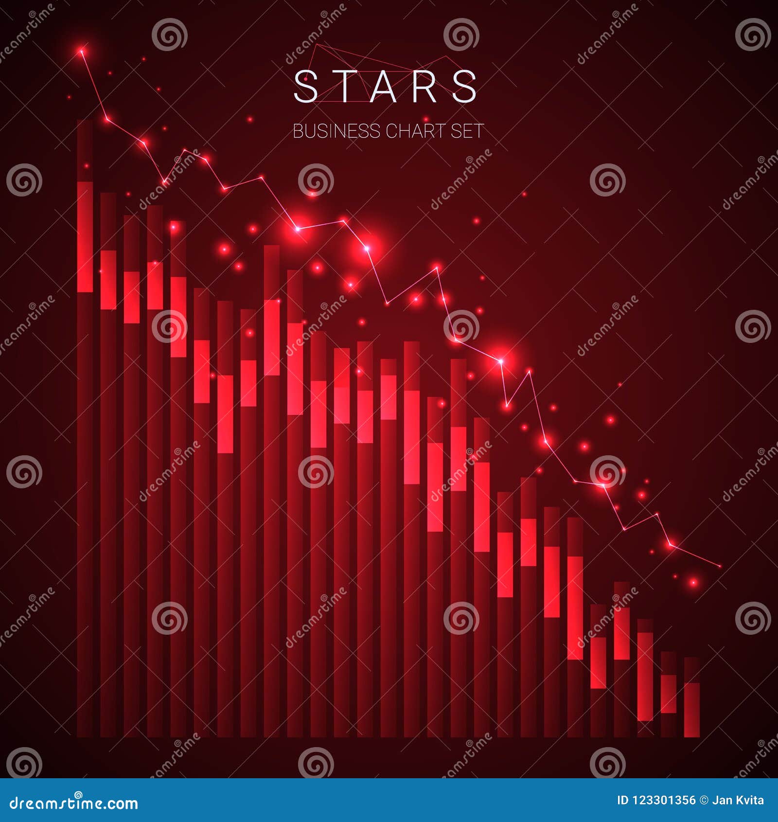 Modern Business Decline Chart Vector with Stars on Dark Red Background ...