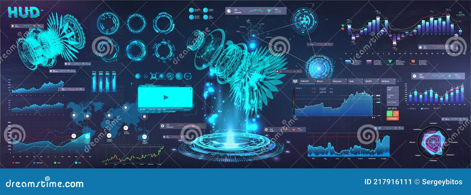 Modern Business Elements UI, UX in HUD Style. Futuristic User Interface ...