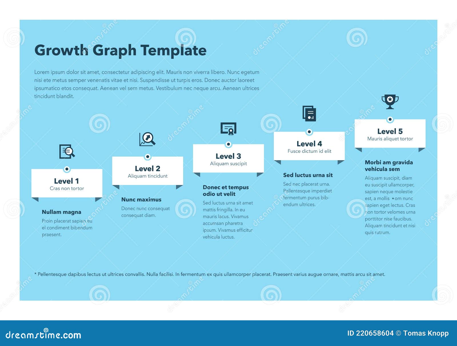 Modern Business Growth Graph Template with Five Successive Steps - Blue ...
