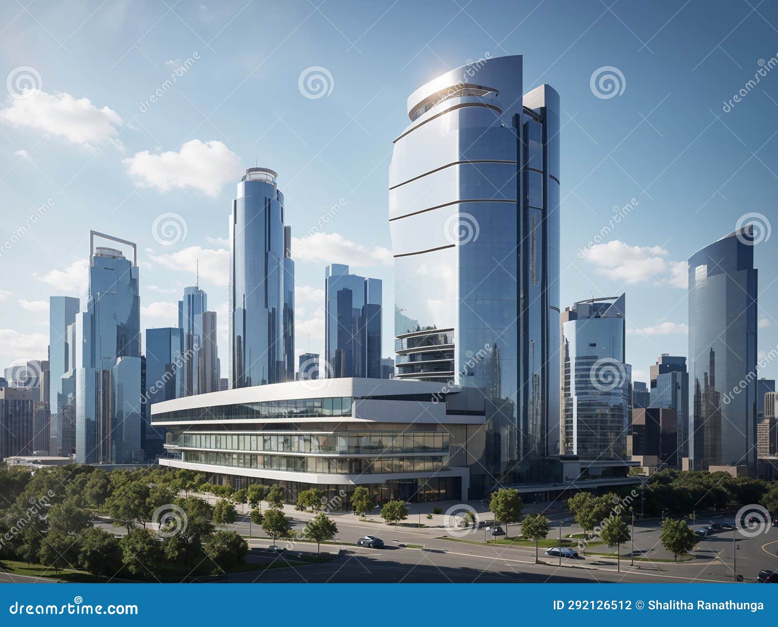 Modern Business Office Building Inside with Tables and Computers with ...