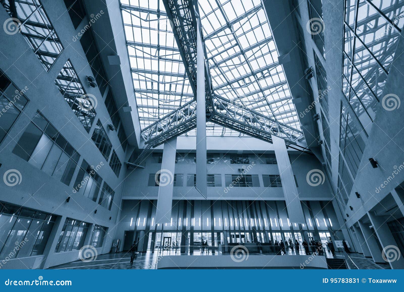 Modern Business Office Hall Interior Stock Image - Image of light, city ...