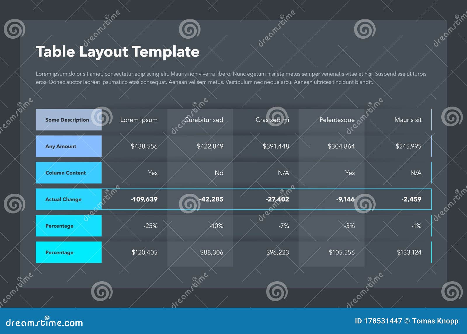 Modern Business Table Layout Template - Dark Version Stock Vector ...