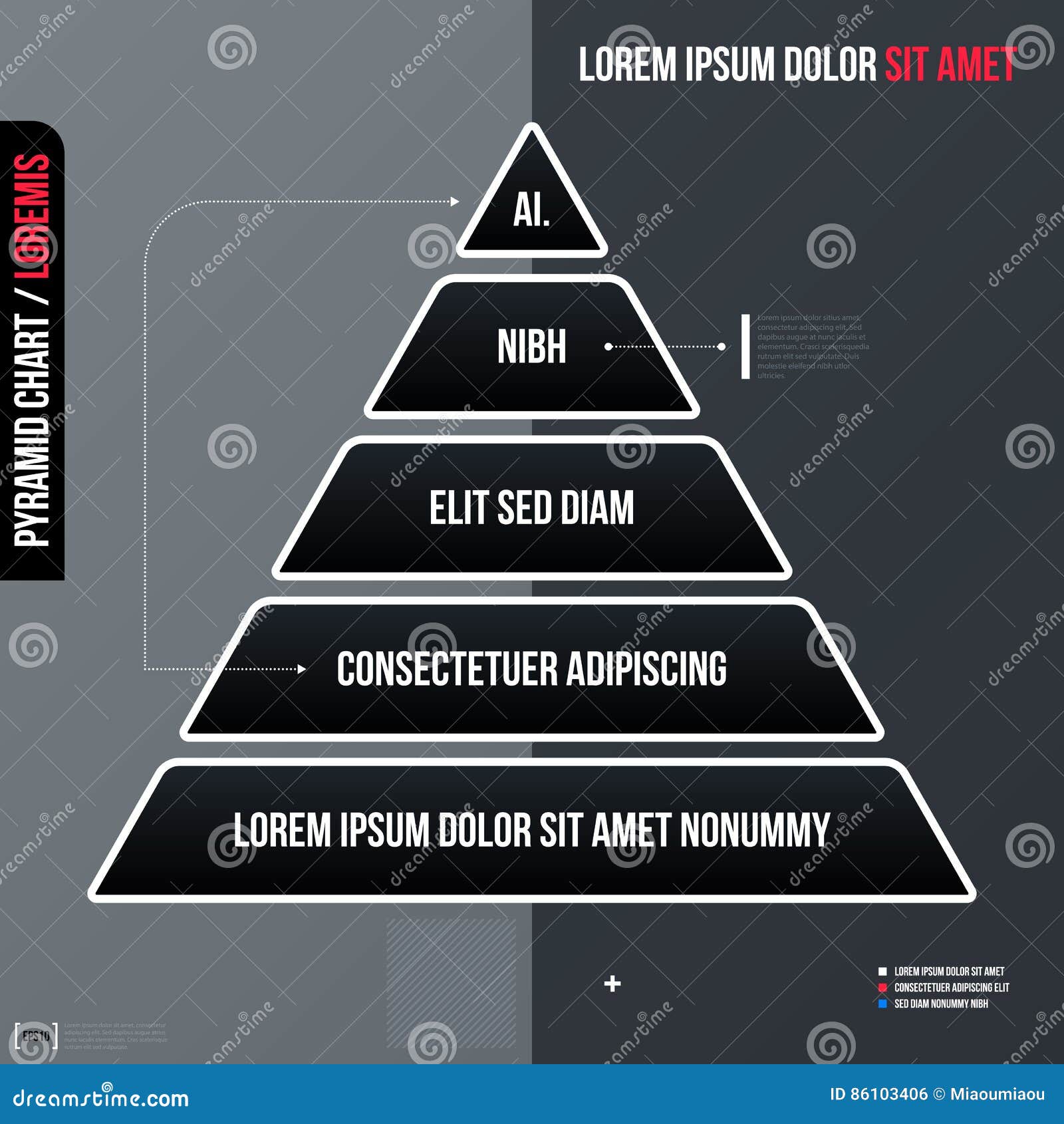 Modern Business Template, Pyramid Chart with Five Steps on Gray ...