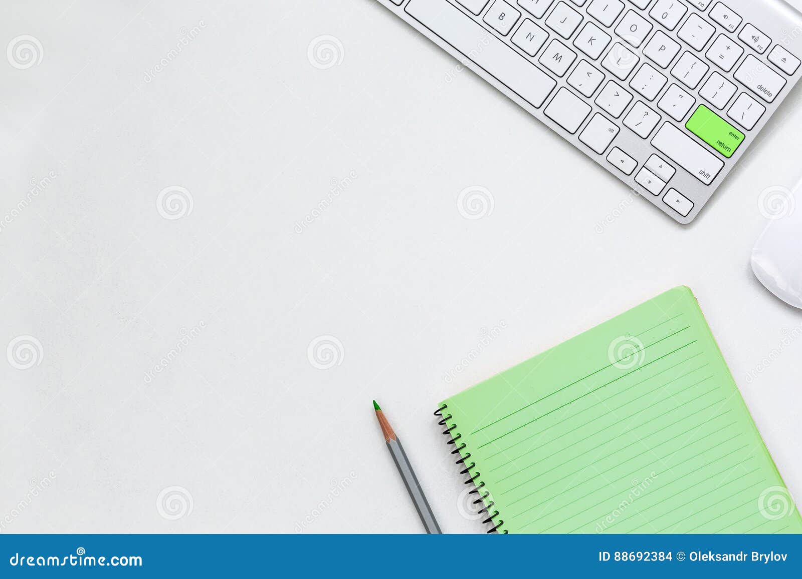 Modern Business Theme Paper and Computer in Green and White Stock Photo ...