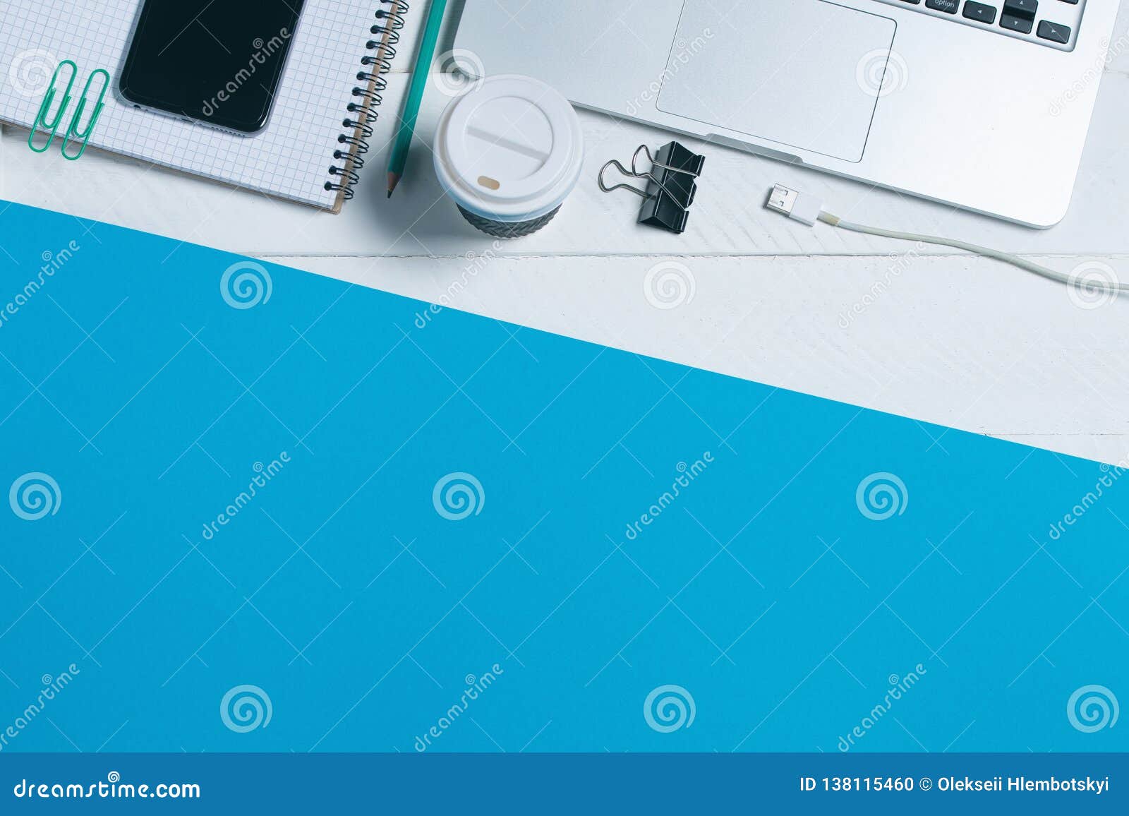 Modern Business Tools on a Blue Background Stock Photo - Image of blank ...