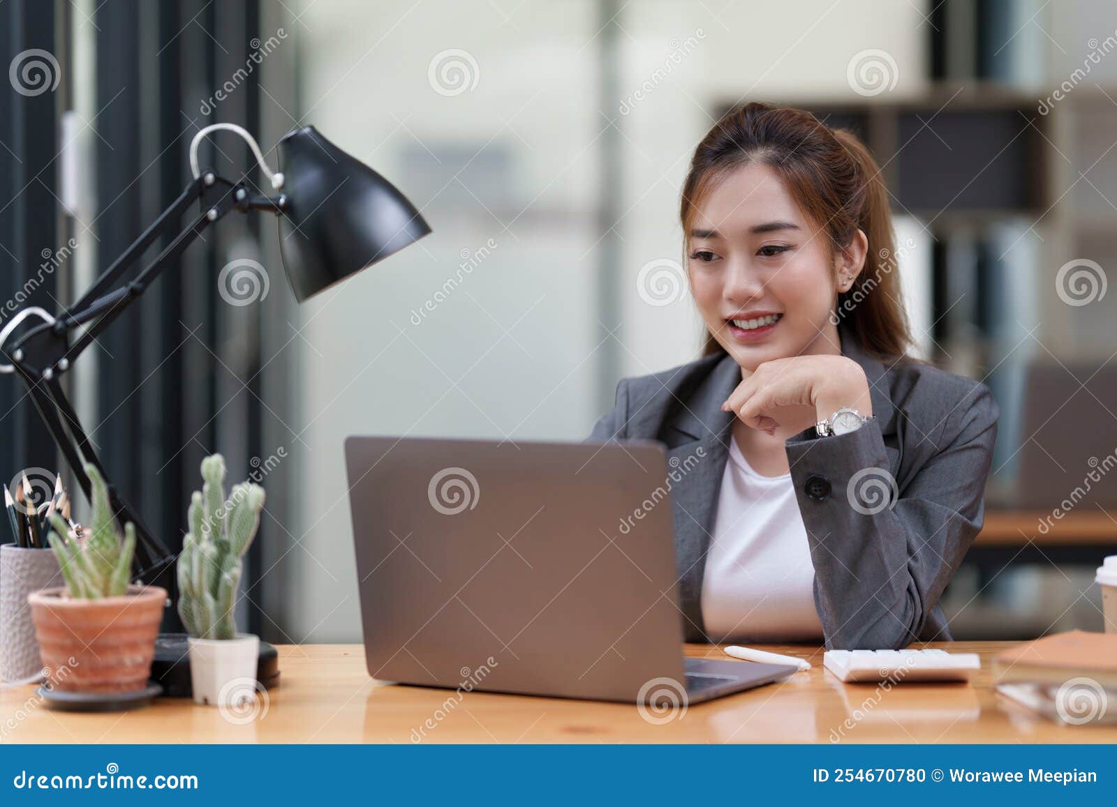 Modern Business Woman Analysis Financial Paperwork Document Stock Photo ...