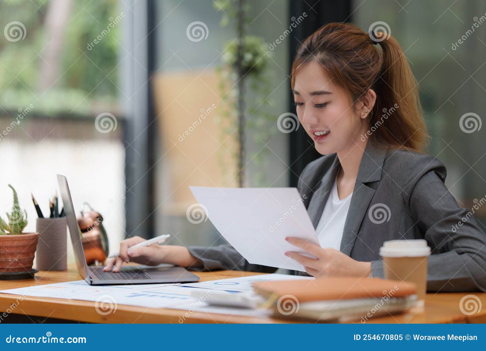 Modern Business Woman Analysis Financial Paperwork Document Stock Image ...