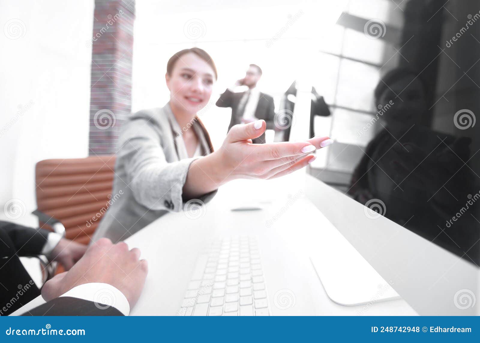 Modern Business Woman Talking with a Client Stock Photo - Image of ...
