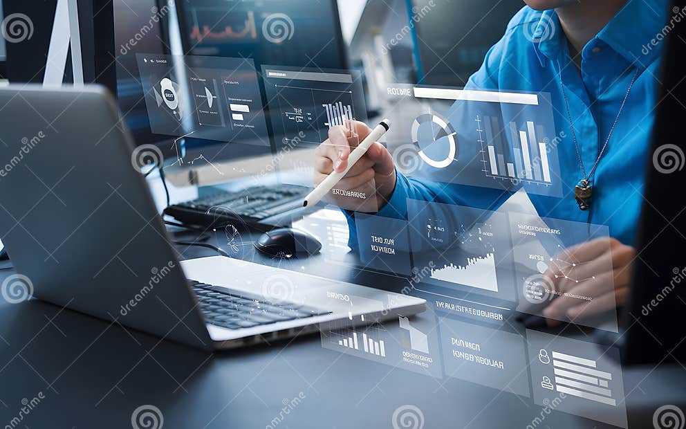 Businessman Analyzing Data on Laptop Screen Modern Technology Digital ...