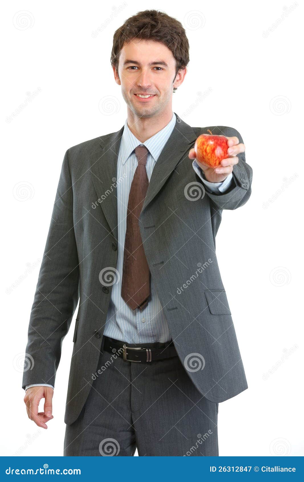 Modern Businessman Giving Apple Stock Image - Image of apple, recency ...