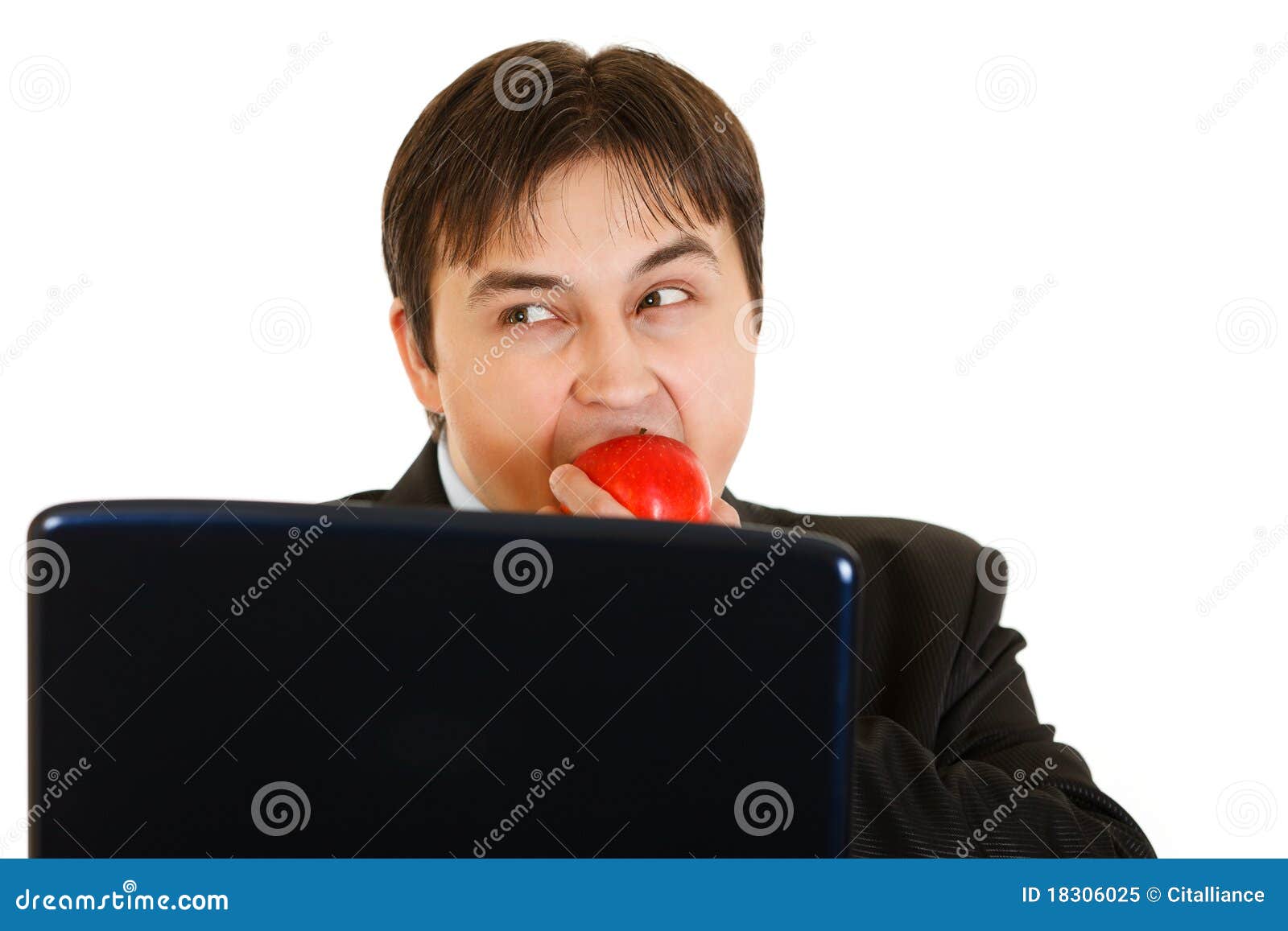 Modern Businessman Warily Looking Out from Laptop Stock Image - Image ...