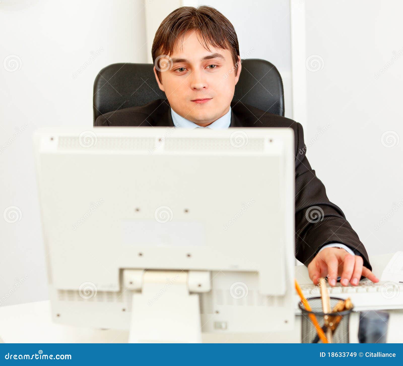 Modern Businessman Working on Computer Stock Image - Image of chair ...