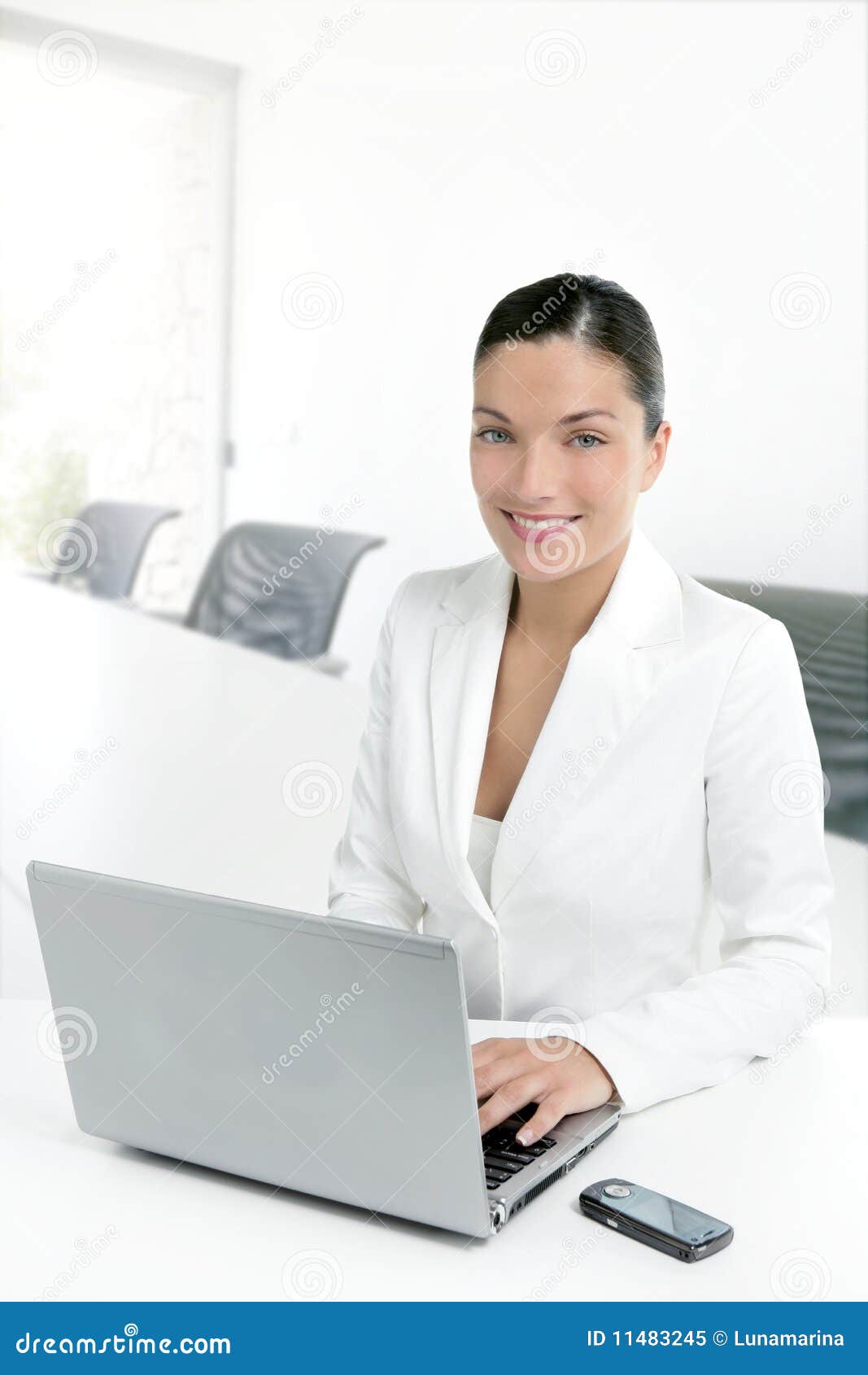 Modern Businesswoman Working in White Office Stock Image - Image of ...