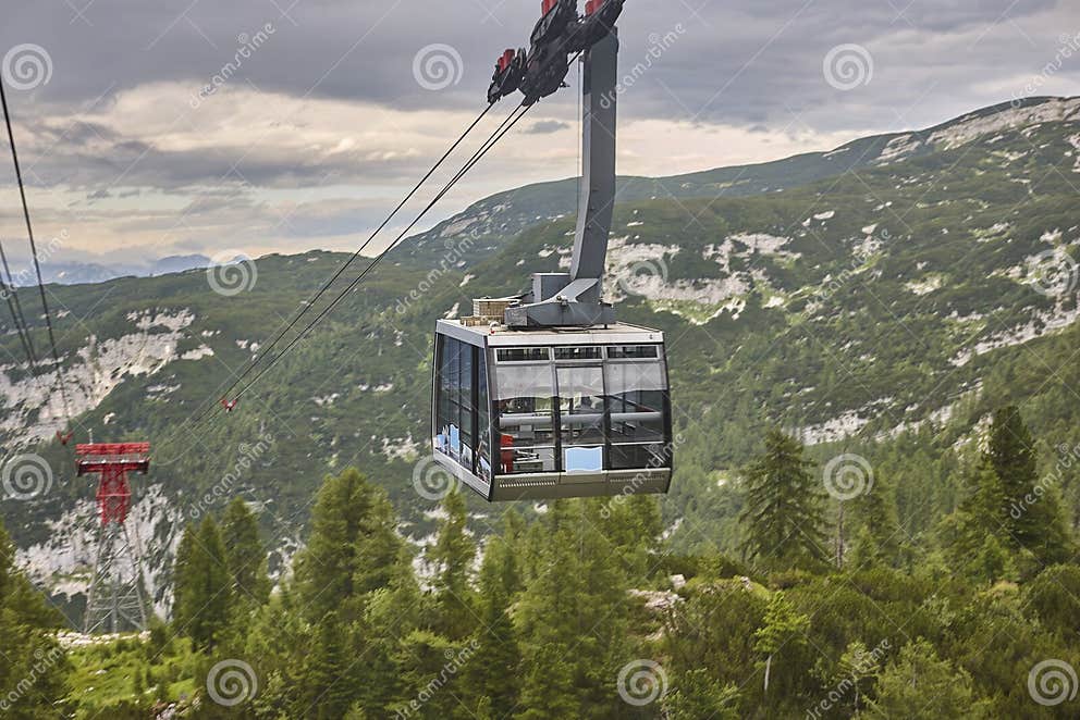Modern Cable Car in Dachstein Mountain Range. First Section. Austria ...