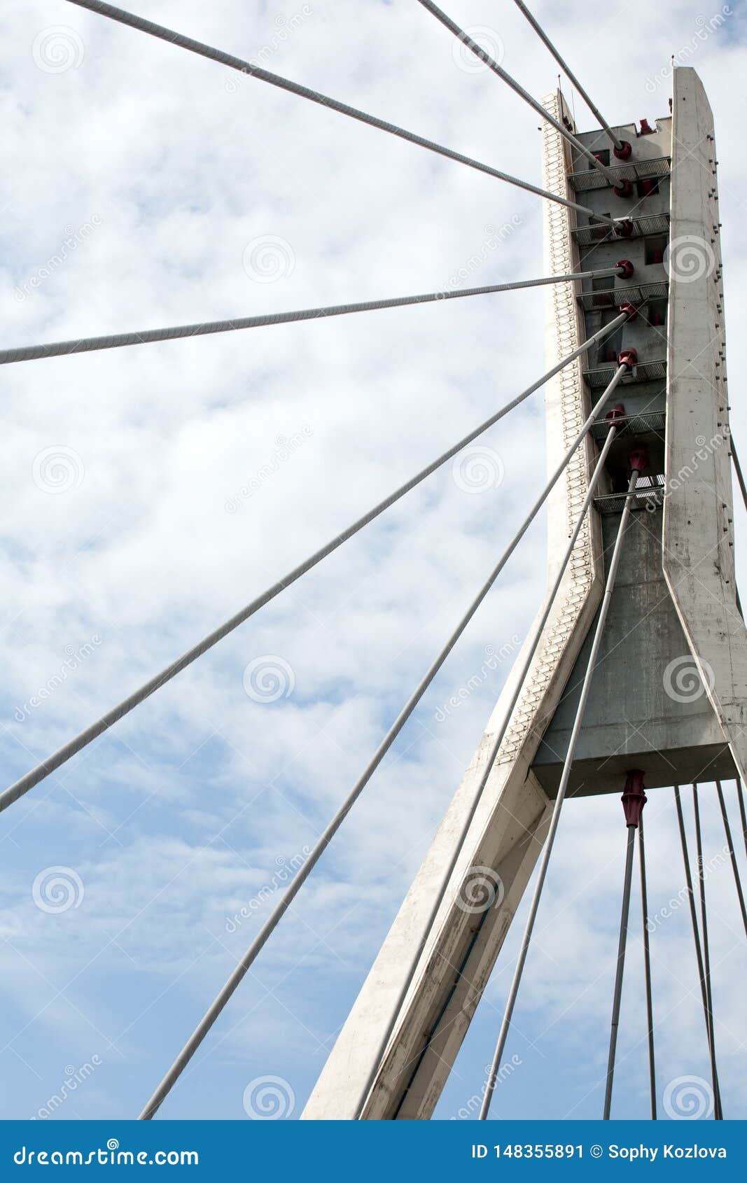 Modern Cable-stayed Bridge Pillar with Steel Ropes Closeup View Stock ...