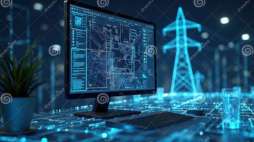 Modern CAD Software Designing Electrical Power Grid Layout Stock Illustration - Illustration of ...