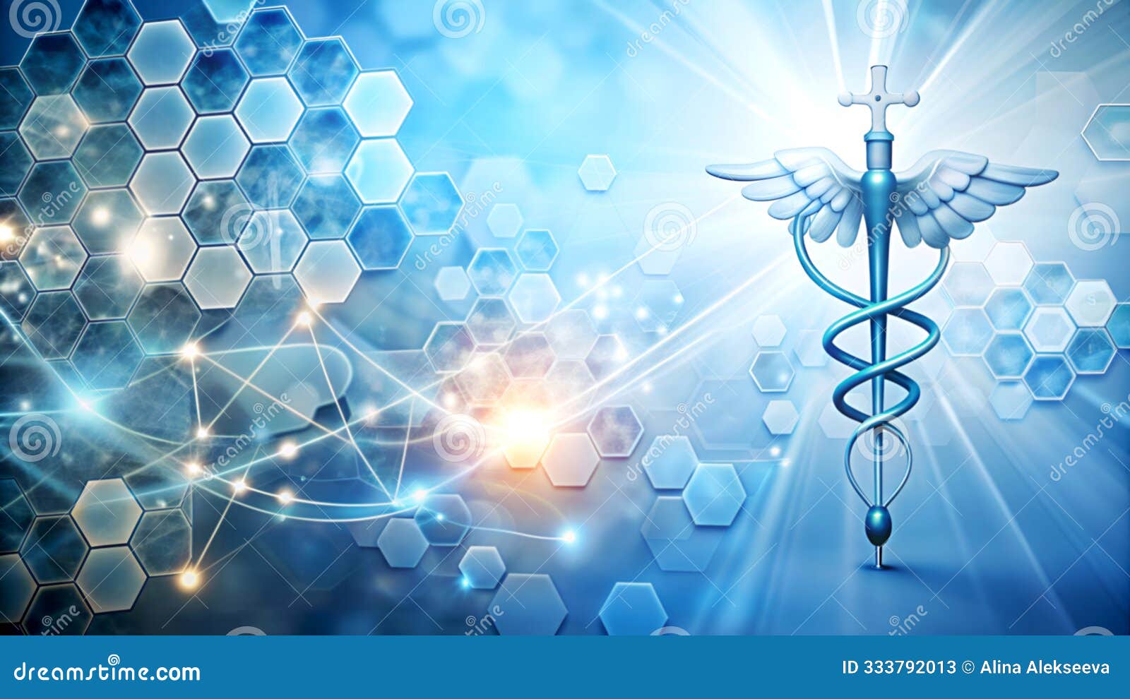 Modern Caduceus Symbol Integrated with Hexagonal Patterns, Representing ...