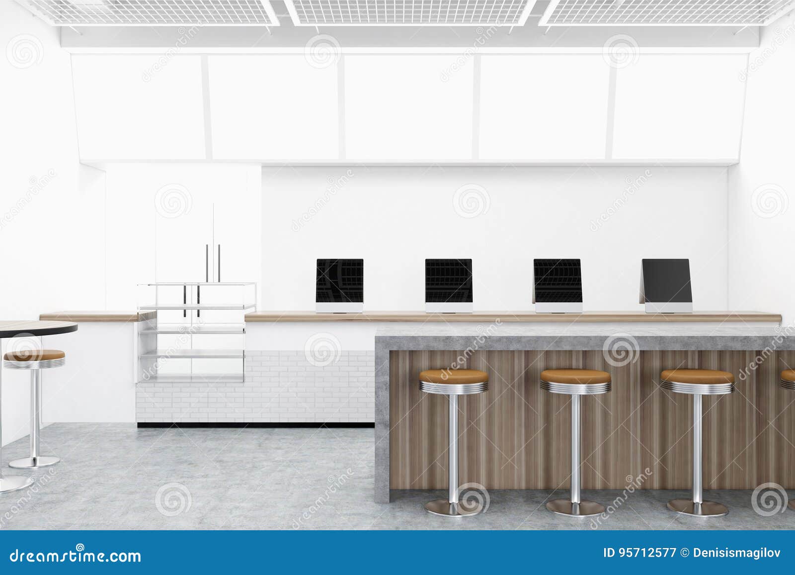 Modern Cafe with Computers and a Bar Stock Illustration - Illustration ...