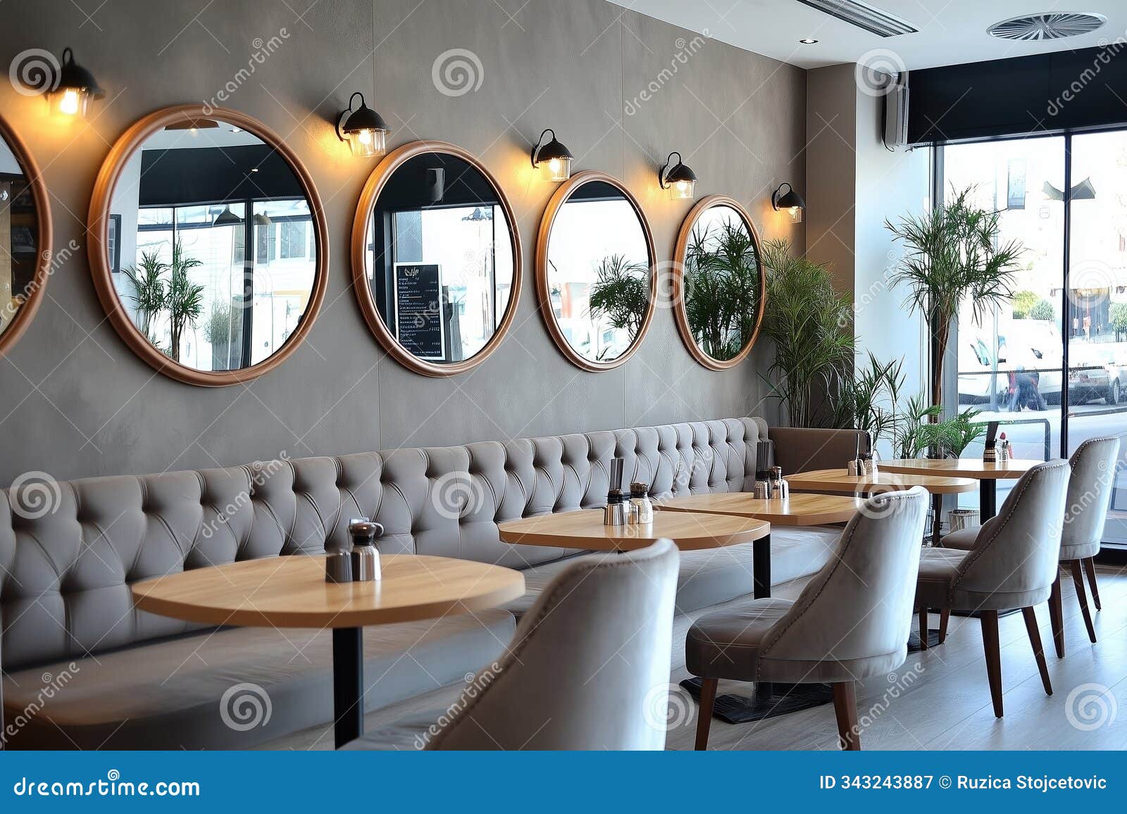 Modern Cafe Interior Design with Mirrors on the Wall Ai Photo Stock ...