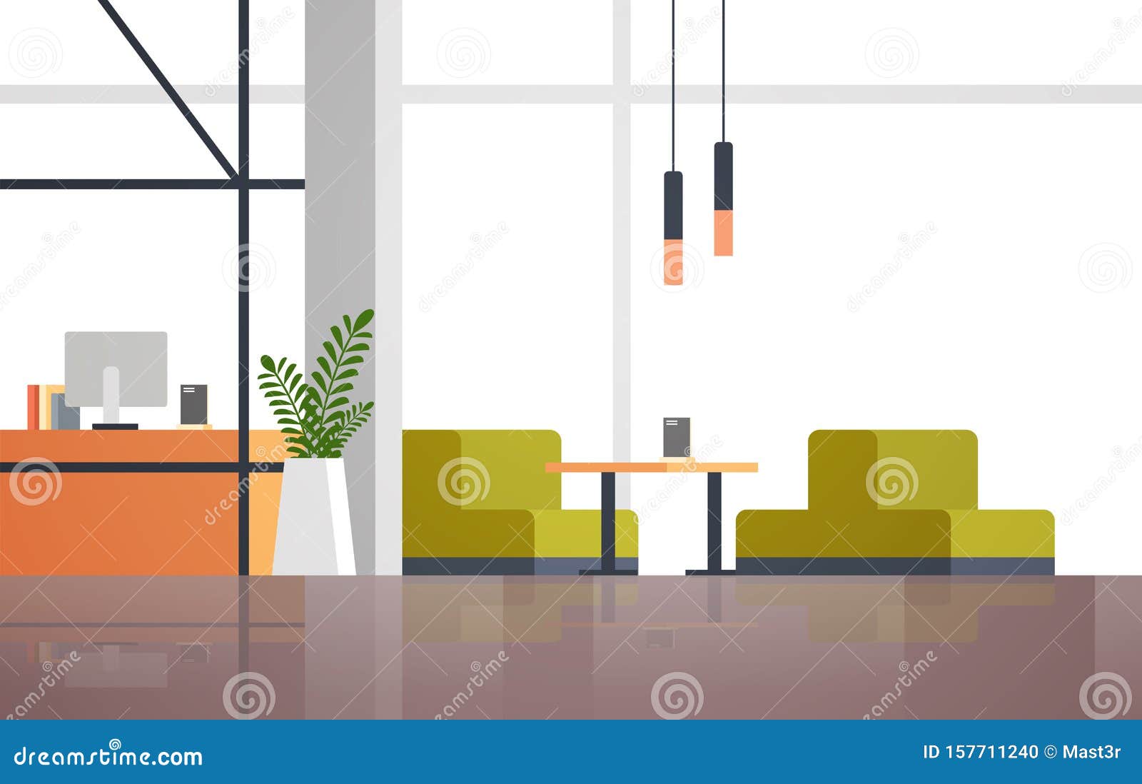 Modern Cafe Interior Empty No People Restaurant Cafeteria Design Flat ...