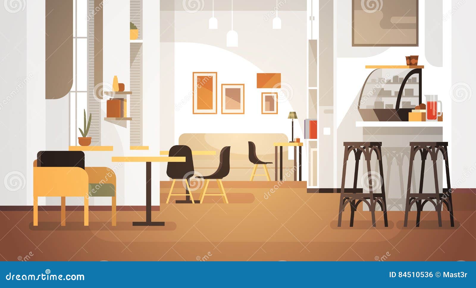 Modern Cafe Interior Empty No People Restaurant Stock Vector ...