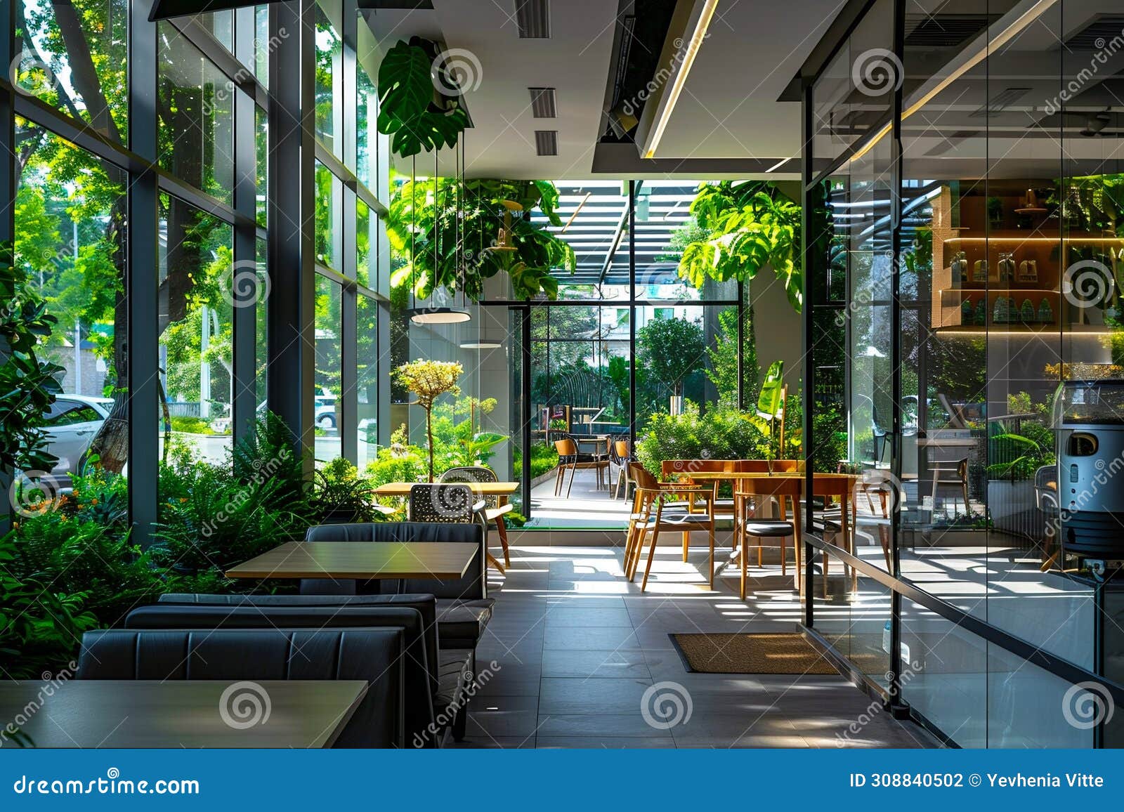 Modern Cafe Interior with Greenery and Natural Light. Generative Ai ...