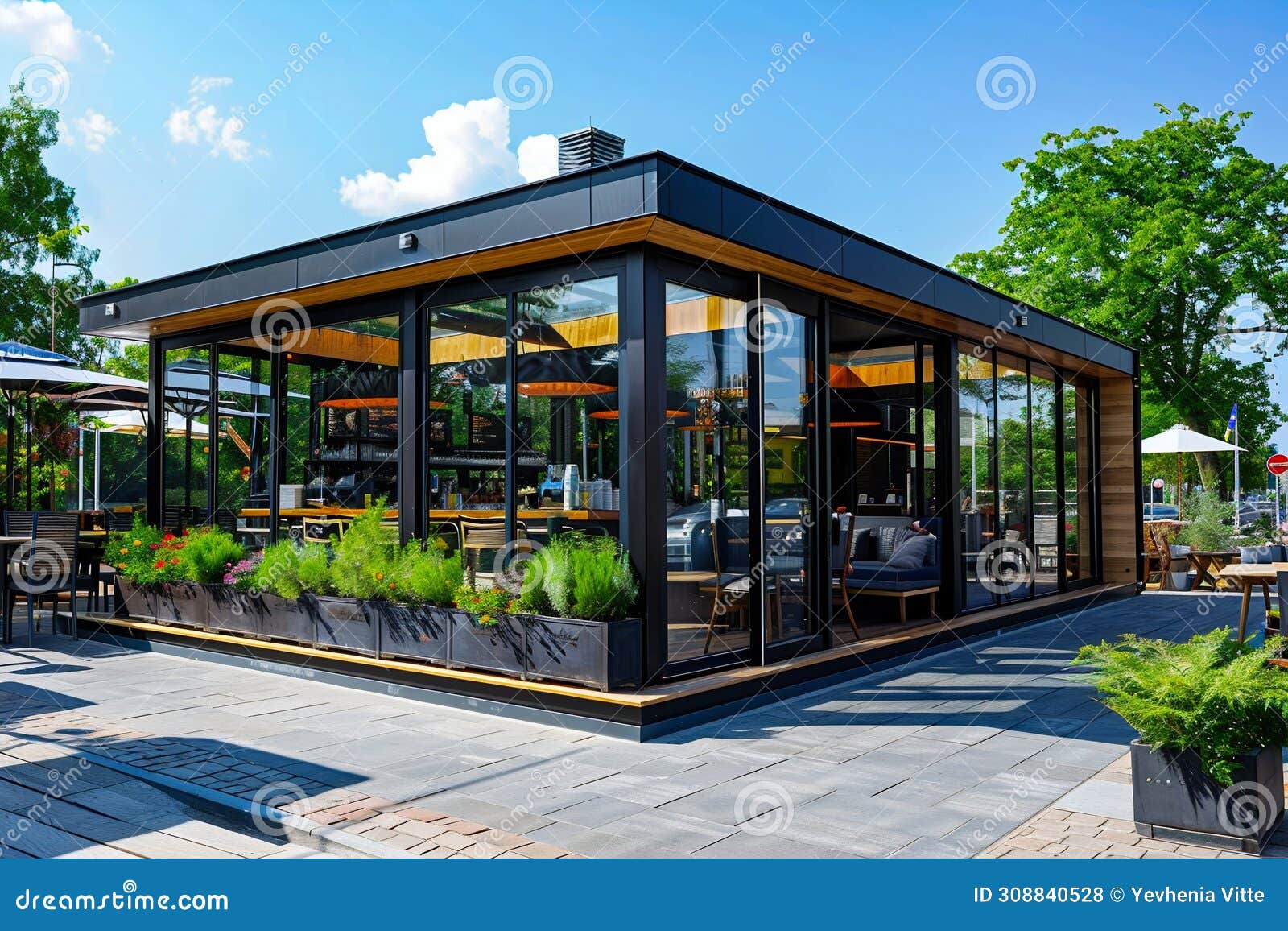 Modern Cafe Interior with Greenery and Natural Light. Generative Ai ...