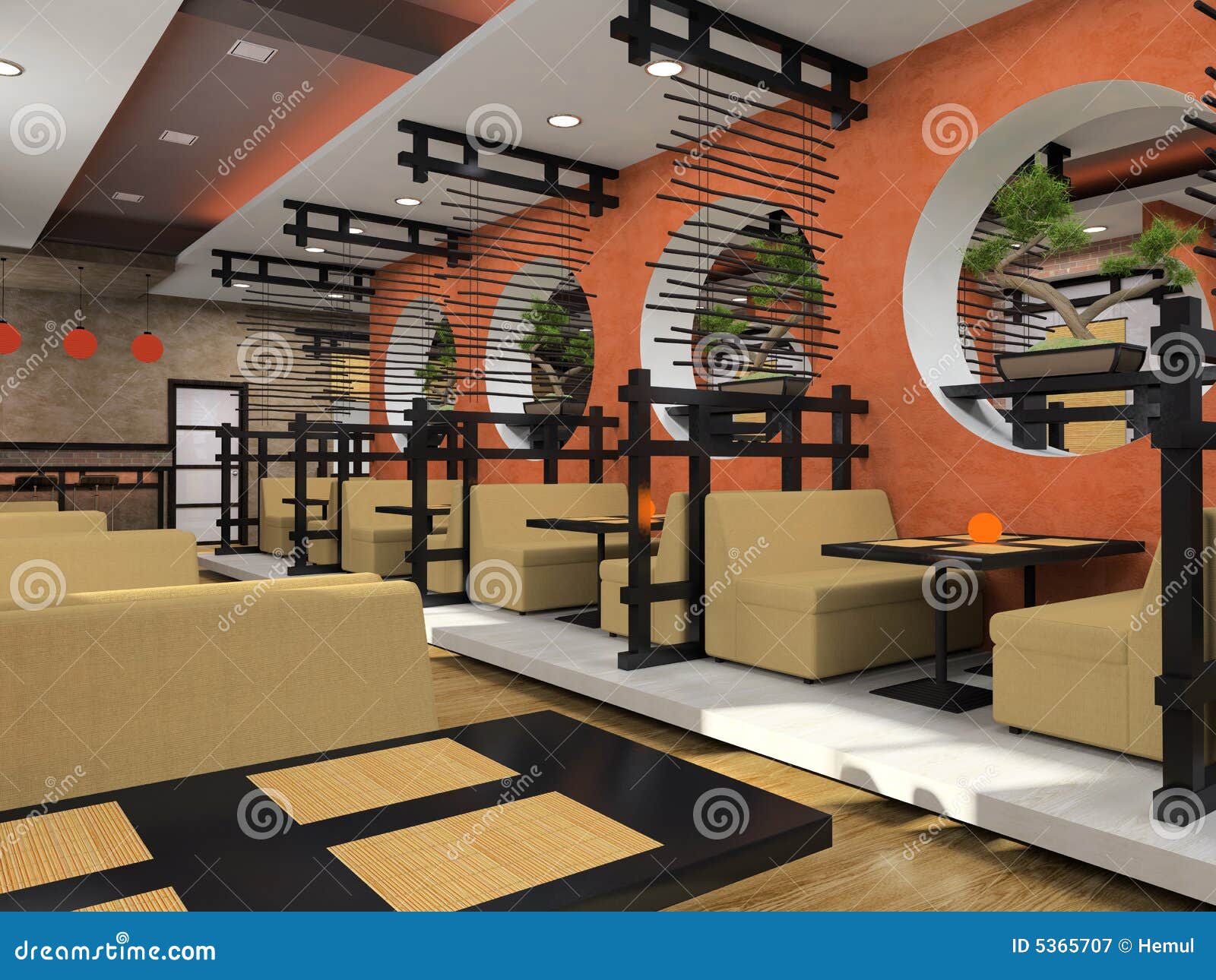 Modern Cafe in Japanese Style Stock Illustration - Illustration of ...