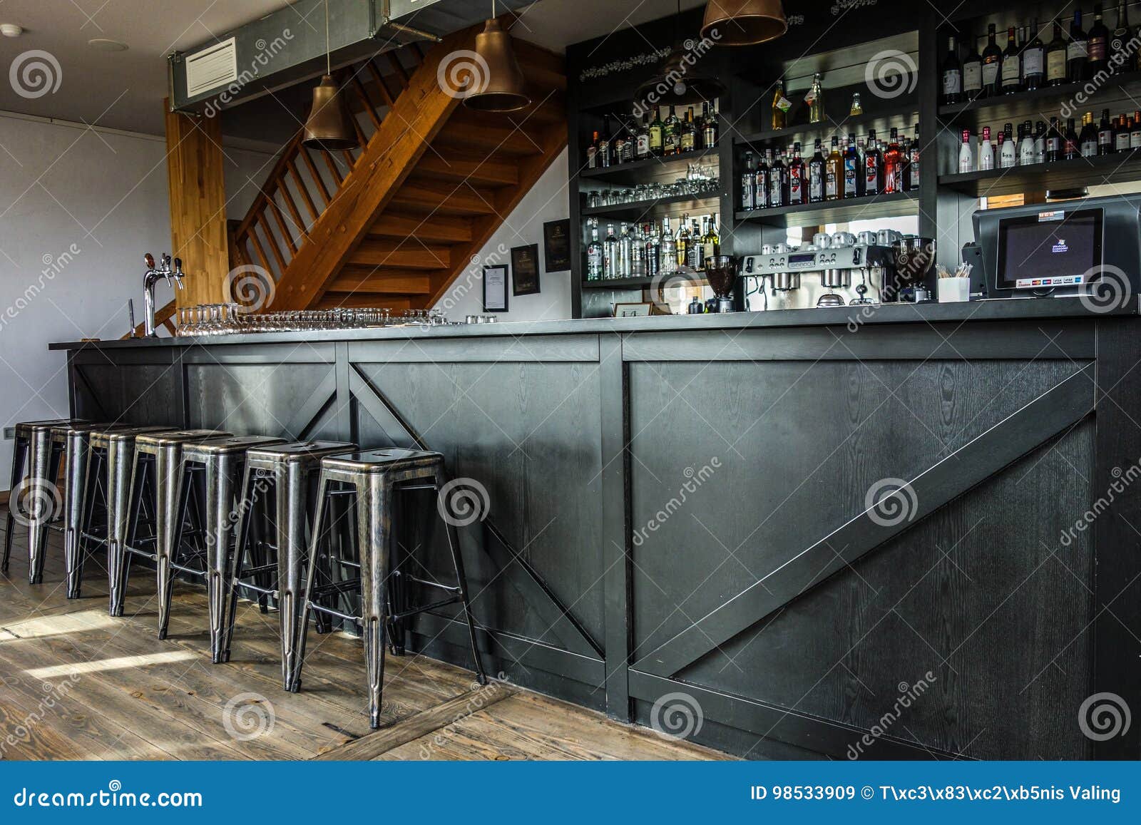 Modern cafeteria with bar stock image. Image of color - 98533909