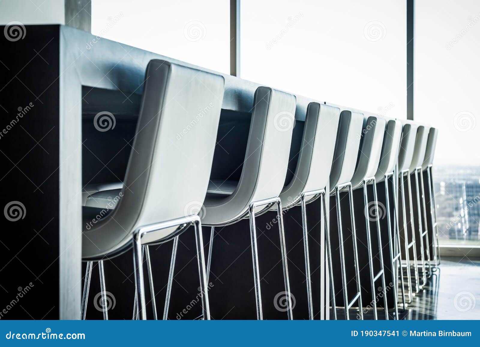 Modern Cafeteria Bar Stools in a Row Stock Image - Image of blue, food ...
