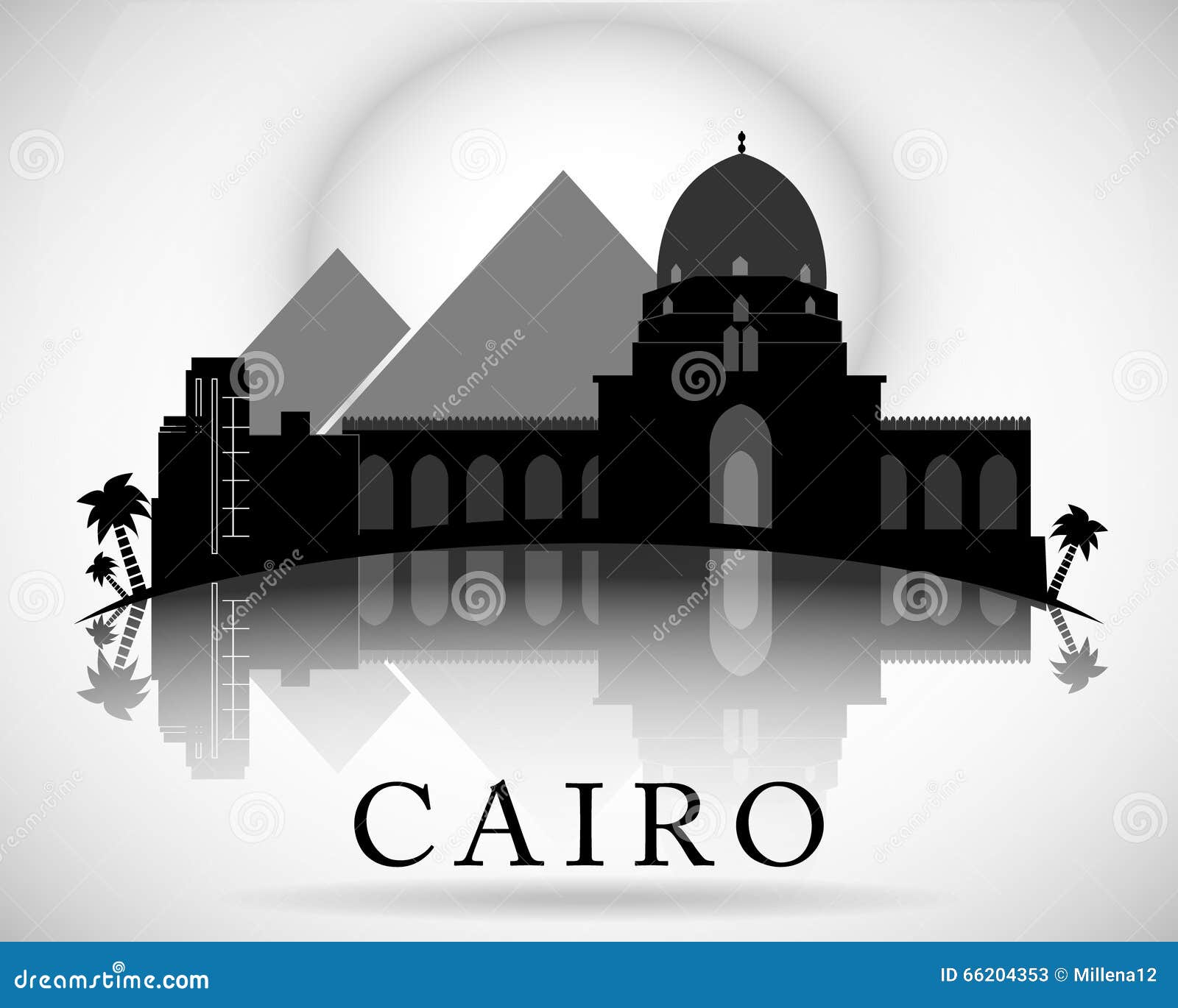 Cairo City Skyline Black And White Silhouette. Vector Illustration ...