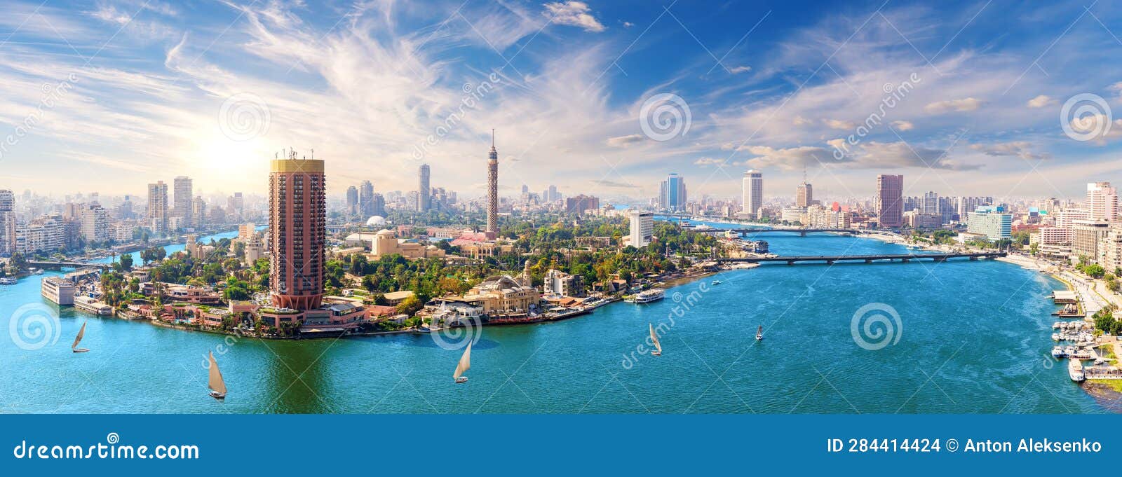 Modern Cairo Downtown, Aerial View Over the Nile, Egypt Stock Photo ...
