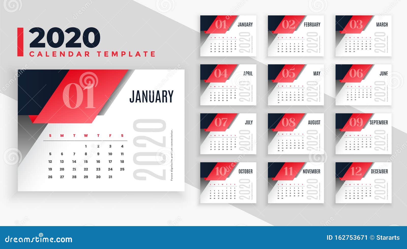 Modern 2020 Calendar Design Layout Template Stock Vector - Illustration ...