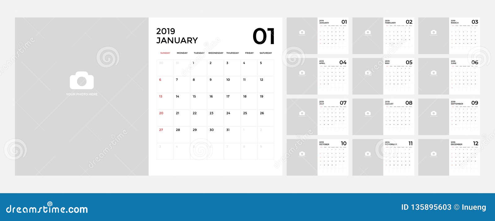 Modern Calendar for 2019 Template. Stock Vector - Illustration of ...