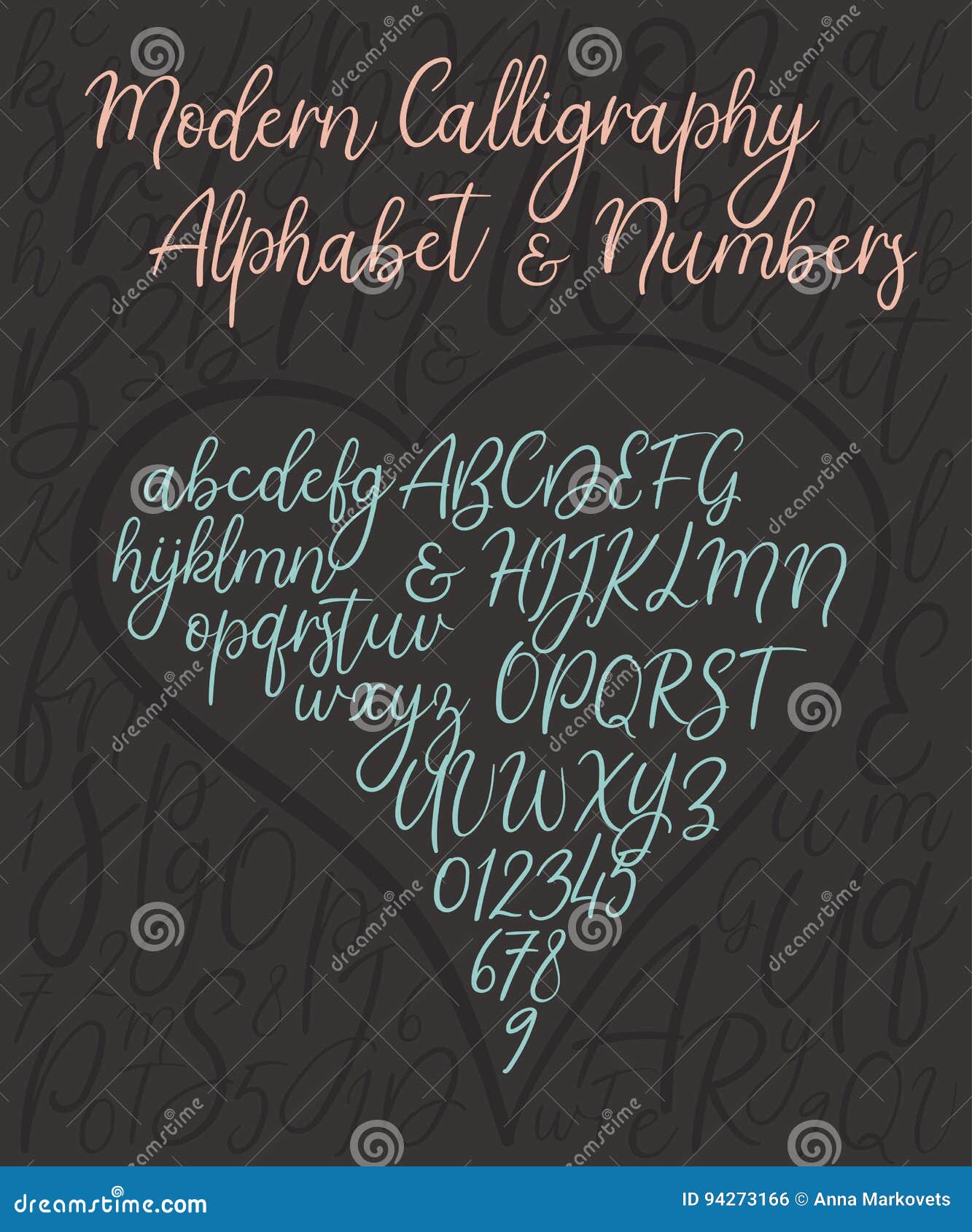 Modern Calligraphy Alphabet. Handwritten Brush Script with Numbers ...