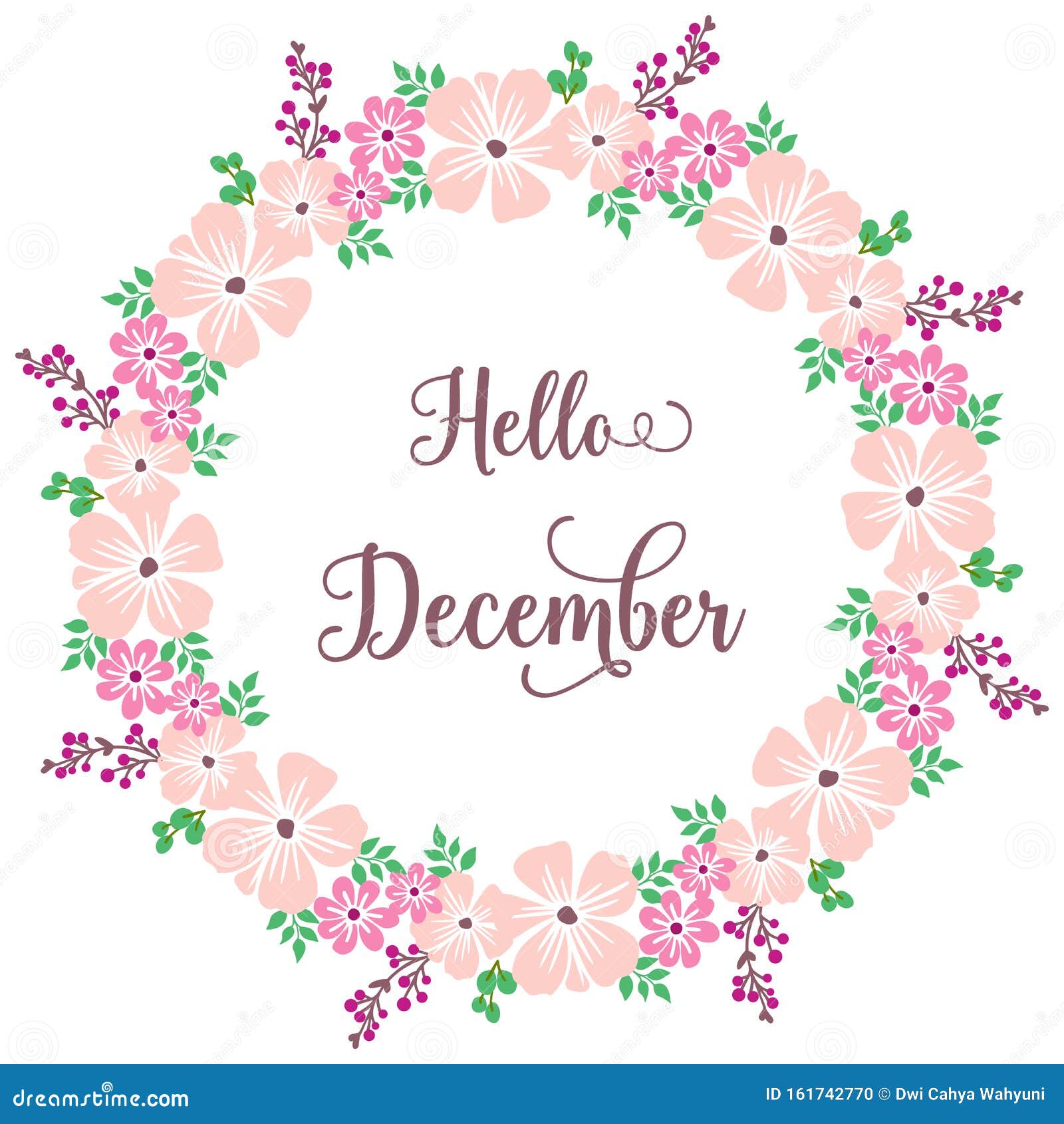 Modern Calligraphy Card Hello December, with Design Simple of Pink ...