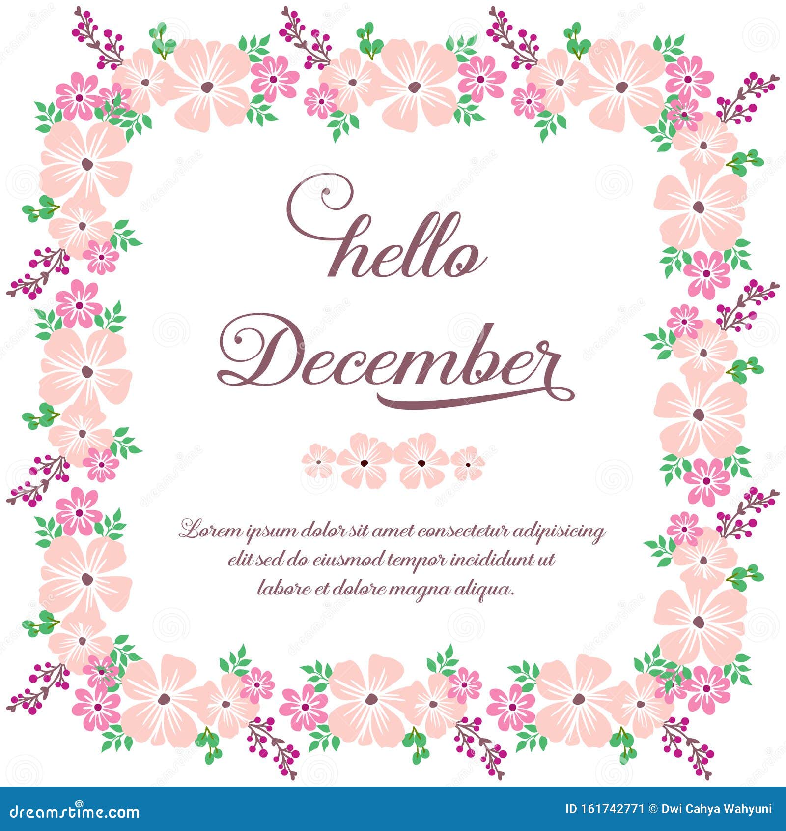 Modern Calligraphy Card Hello December, with Design Simple of Pink ...