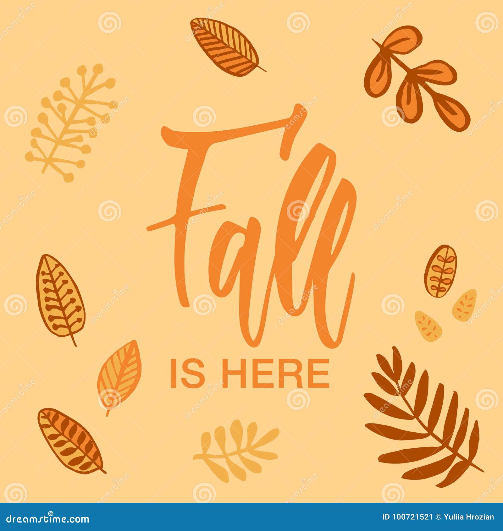 Fall is Here! Modern Calligraphy and Falling Leaves. Stock Vector ...