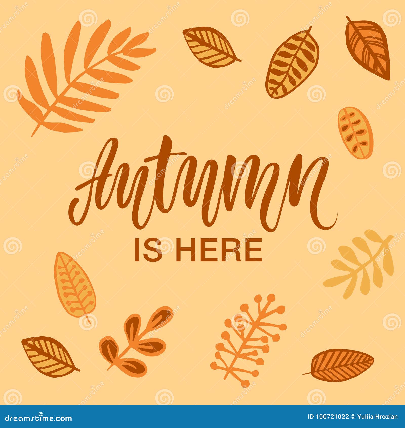 Autumn is Here! Modern Calligraphy and Falling Leaves. Stock Vector ...